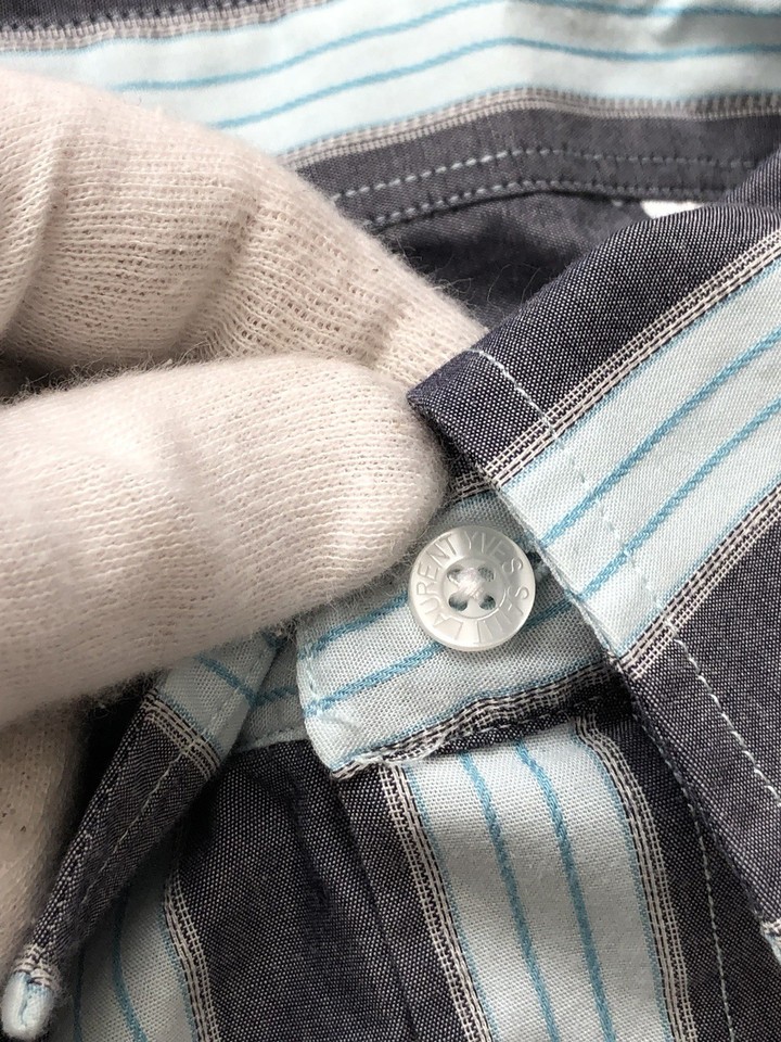 Yves Saint Laurent Stripped Grey Turquoise Shirt Button Up YSL Size M ...