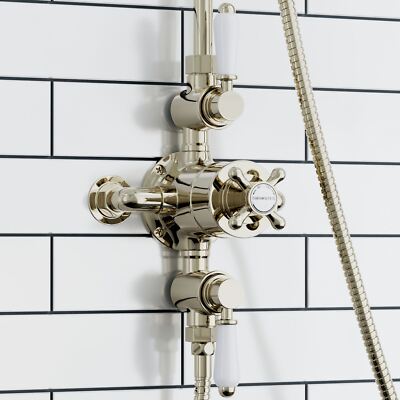 Triple Shower Valve Tap Downton 2-Outlet Thermostatic English Gold ENKI ...