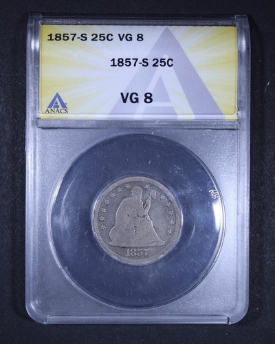 1857-S Seated Liberty Quarter - 25c ANACS VG8 - Tough Coin! | eBay