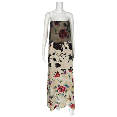 $975 NWT Gary Graham Ivory Black Multi Embroidered Floral Long Dress ...