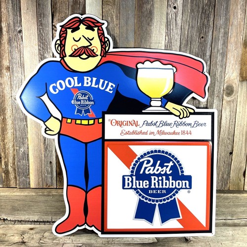 Pabst Blue Ribbon Beer PBR Cool Blue Large 23" Metal Embossed Aluminum ...