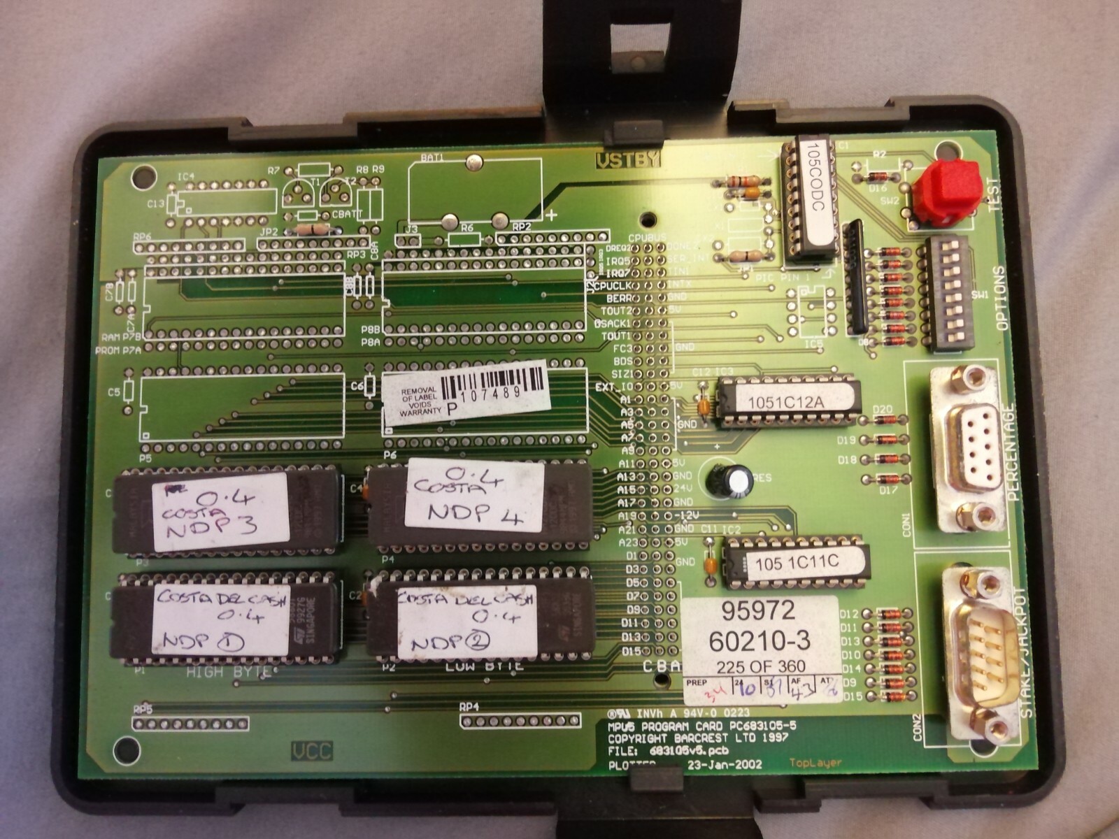 FRUIT MACHINE-MPU5 PROGRAM CARD FOR BARCREST ALL COSTA DEL CASH CLUB ...