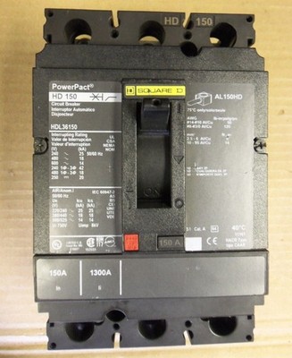 Square D HD 150 HDL36150 3 Pole 150 Amp 600V PowerPact Circuit Breaker ...
