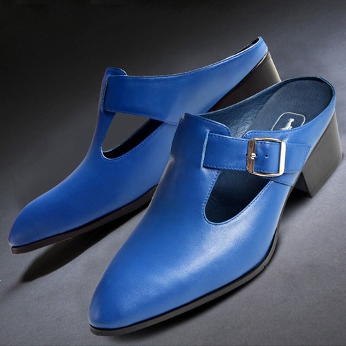 Slip On Pointed Toe Mules Block Heel Sandal Slippers Buckle Mens Real ...