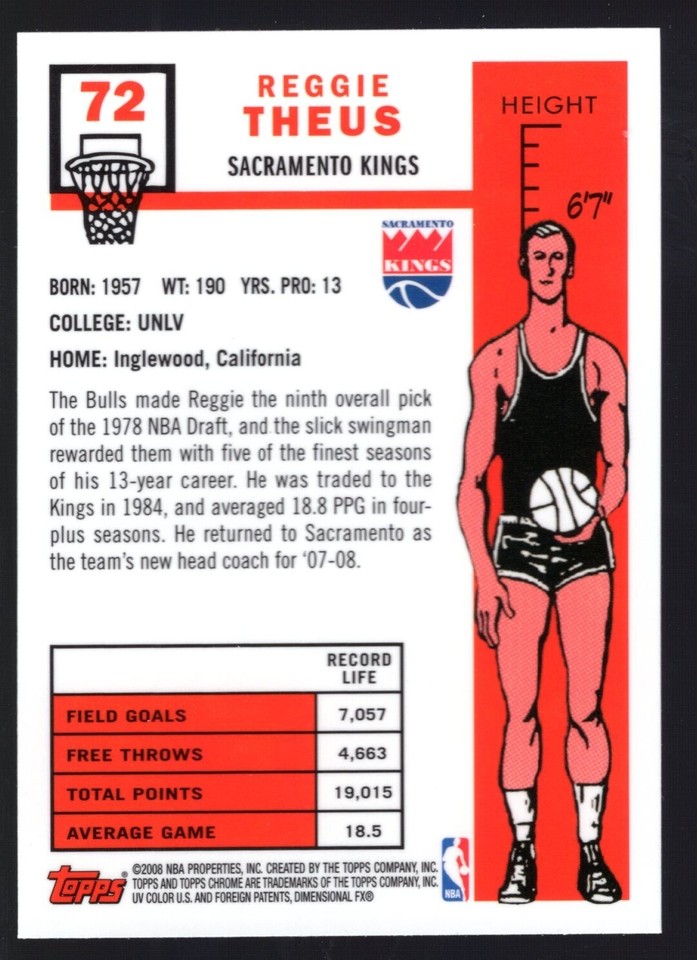2007-08 TOPPS CHROME 1957-58 VARIATION REGGIE THEUS CARD #72 **NM-MT ...
