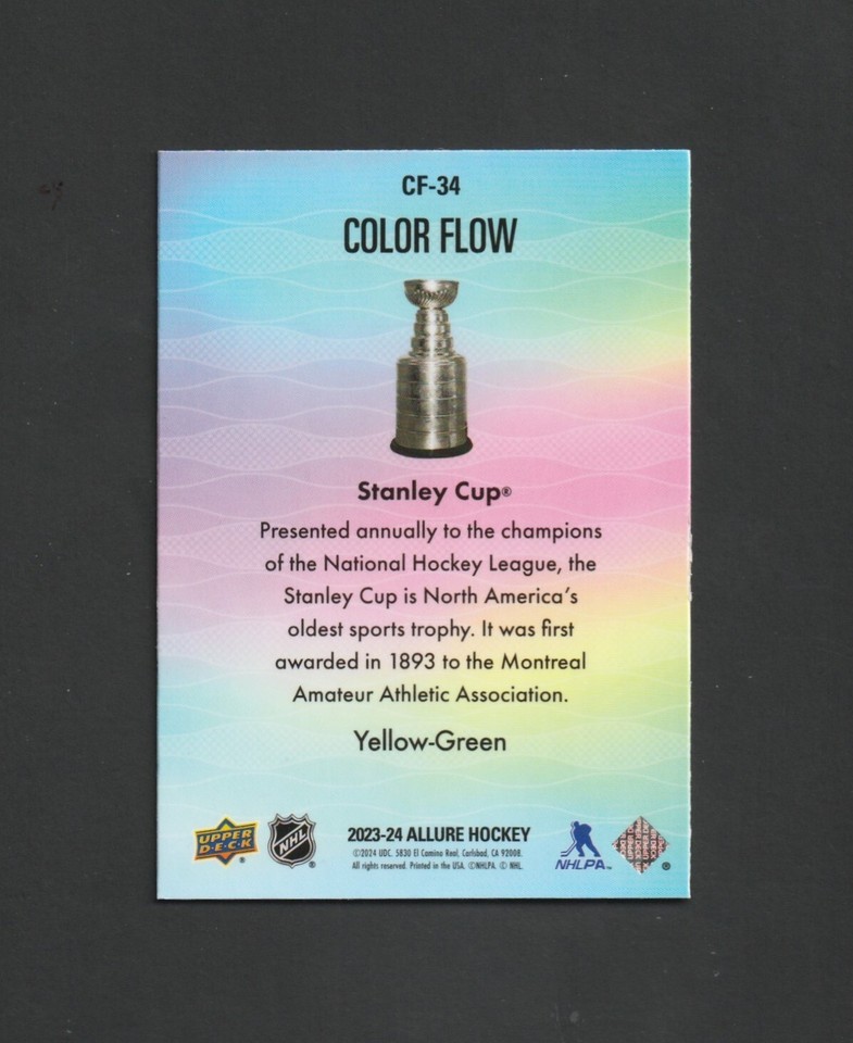 2023 2024 UD Allure STANLEY CUP ~ SSP ~ Rare Yellow Green Color Flow ...