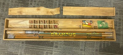 Vintage Grampus Kiraku & Co 6 Piece Split Bamboo Rod With Wooden Box | eBay