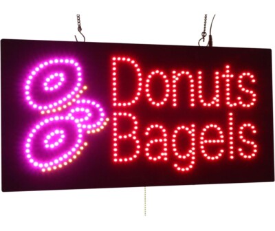 Donuts Bagels Sign, LED Neon Store, Window, Shop, Display 24”x 12” x 1 ...