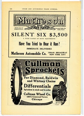 1910 Matheson Silent Six Motor Car Ad: Matheson Automobile Co. New York ...