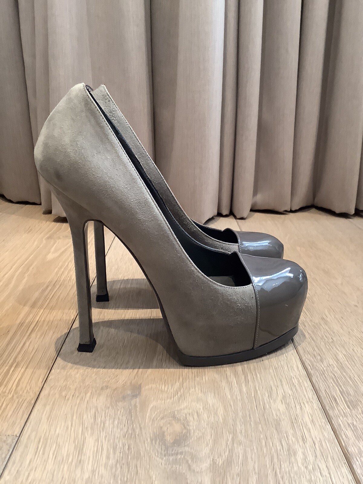 YVES SAINT LAURENT YSL GREY SUEDE TRIBUTE TRIBTOO STILETTO HEELS PUMPS ...