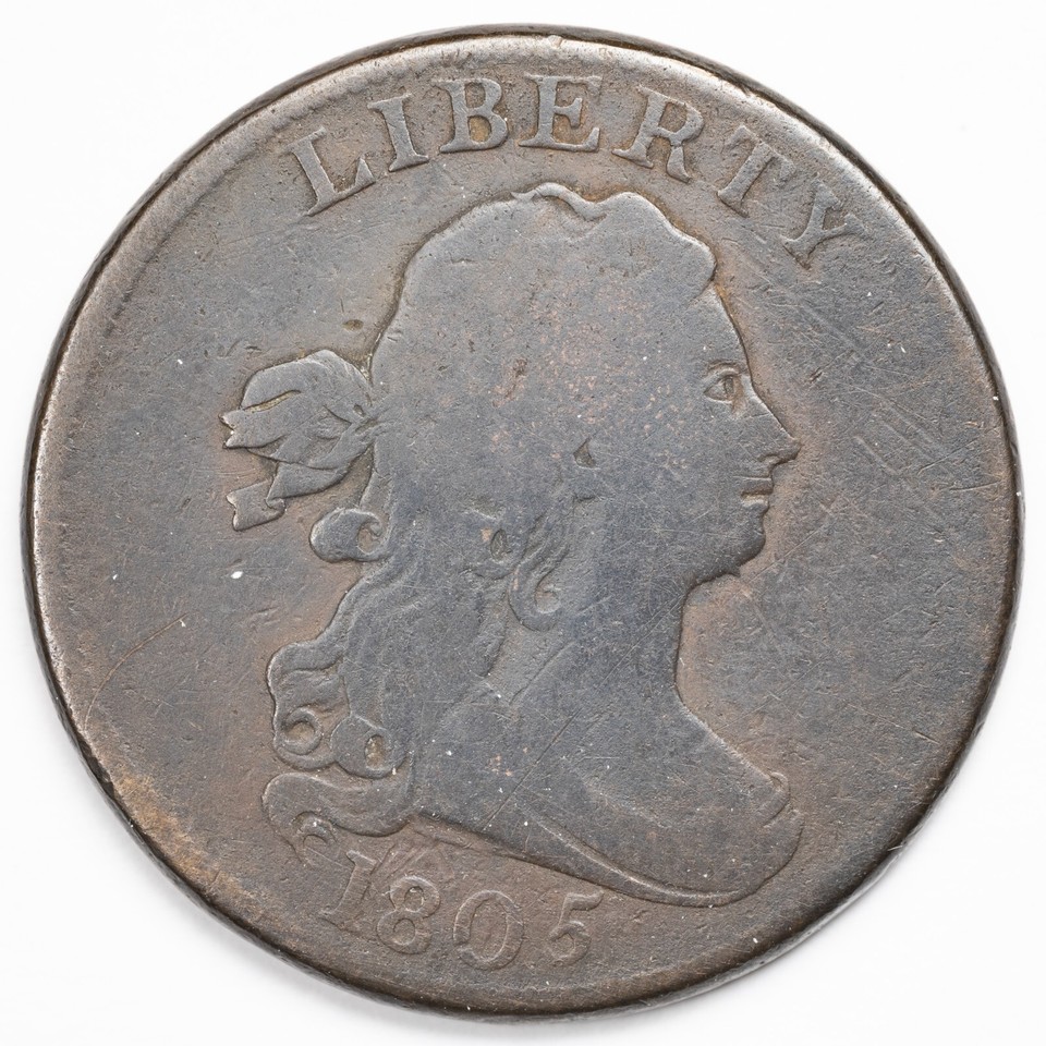 1805 Large 5 With Stems Draped Bust Half Cent Very Good (VG) - Original ...