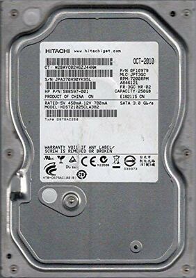 HDS721025CLA382 P/N: 0F10979 MLC: JPT3GC China Hitachi 250GB (Renewed ...