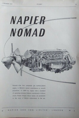 12/1951 PUB NAPIER NOMAD PROPELLER TURBINE AERO ENGINE ORIGINAL AD | eBay