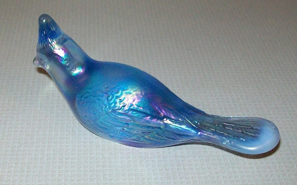 Fenton Blue Jay Iridescent Blue Carnival Glass Cardinal Bird Figurine ...