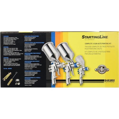 DeVilbiss StartingLine 3-Gun Painting Kit, 1.3, 1.8, 1 mm Nozzles, 600/ ...
