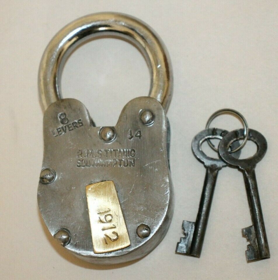 Heavy Antique Vintage Style Titanic Lock Padlock & 2 Skeleton Keys ...