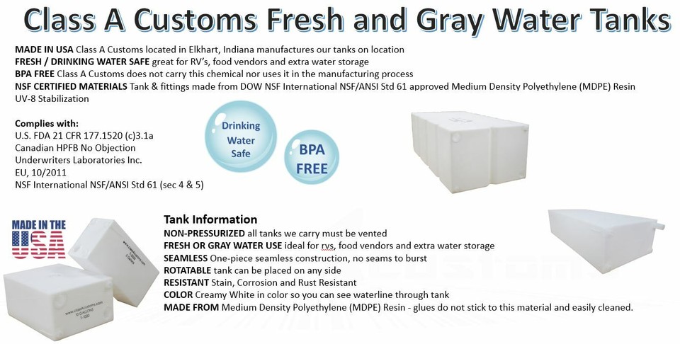 22 GALLON Fresh / Gray Water Holding Tank Sprinter Van Camper drinking ...