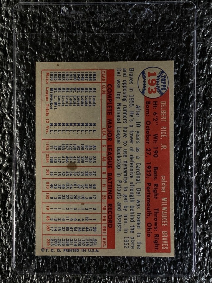 1957 Topps Baseball #193 Del Rice EX/MT | eBay