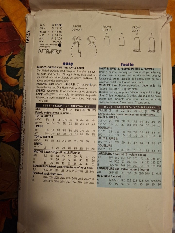 Butterick 6624 Size 12-16 Sewing Pattern UNCUT Chetta B Skirt & Peplum ...