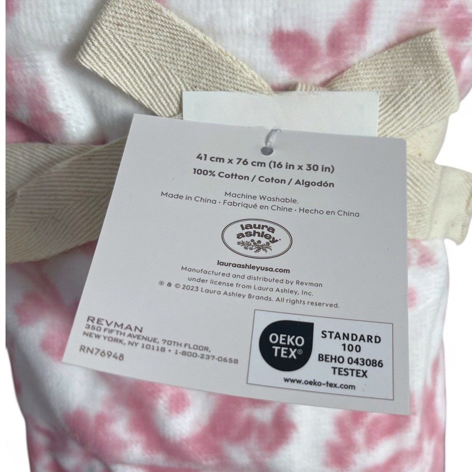 6-NWT LAURA ASHLEY DELPHINE WHITE AND PINK FLORAL BATHROOM TOWELS SET ...