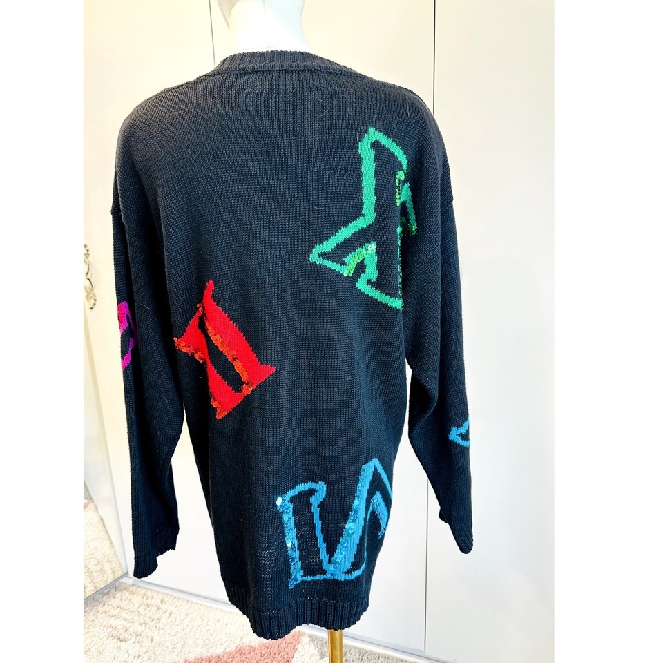 Vintage 90s Chaus Sport Sweater Women’s Size M Black Sequin Roman ...