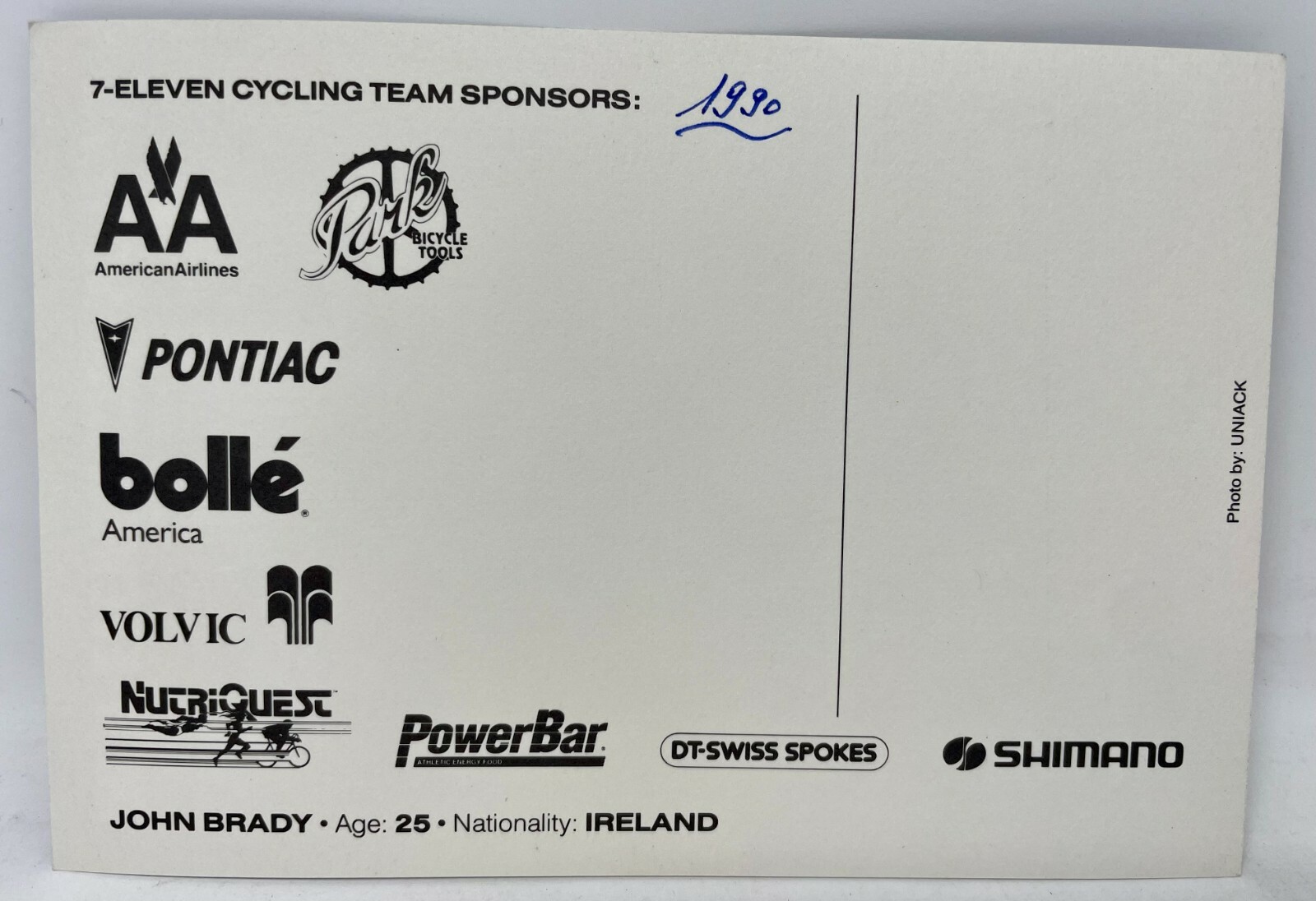1990 7-Eleven Cycling Team Postcard John Brady Post Card 7-11 Biking | eBay