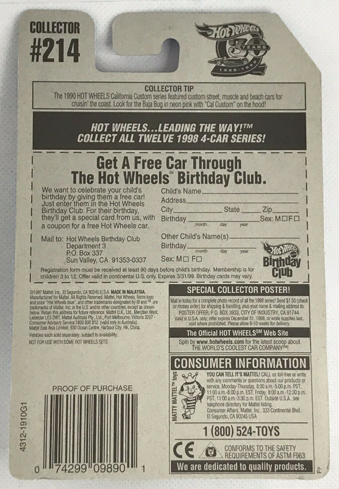 1998 Hot Wheels Main line Street Beast SB Wheels Collector #214 4312 | eBay