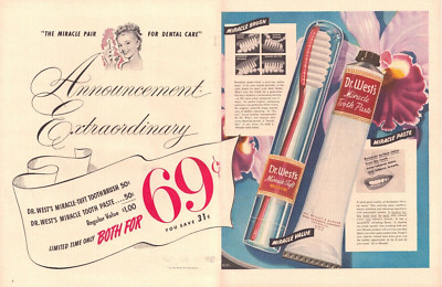 1948 Dr West's Miracle Tooth Paste Tuft Brush Print Ad Capsule Purple ...