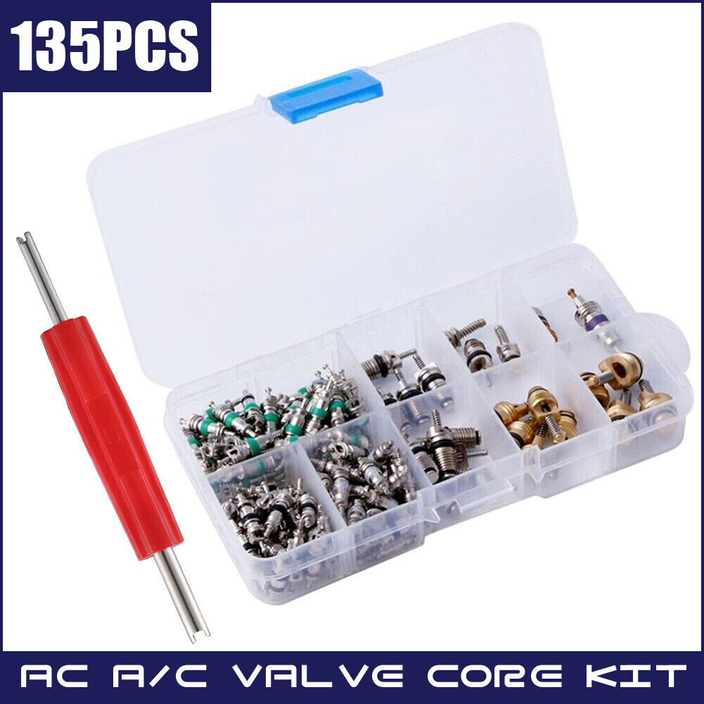 135pcs AC A/C Valve Core Kit for R134A Air Conditioning w/Valve Core ...