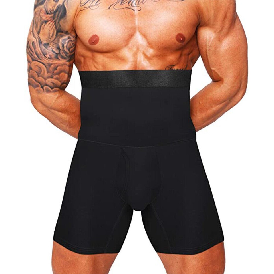 Men Compression Hi-Waist Boxer Shorts Tummy Slim Sauna Body Shaper ...