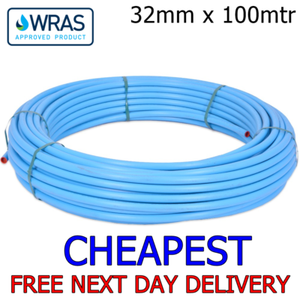 32mm Blue MDPE Water Mains Poly Plastic Alkathene Pipe 100 metre roll ...