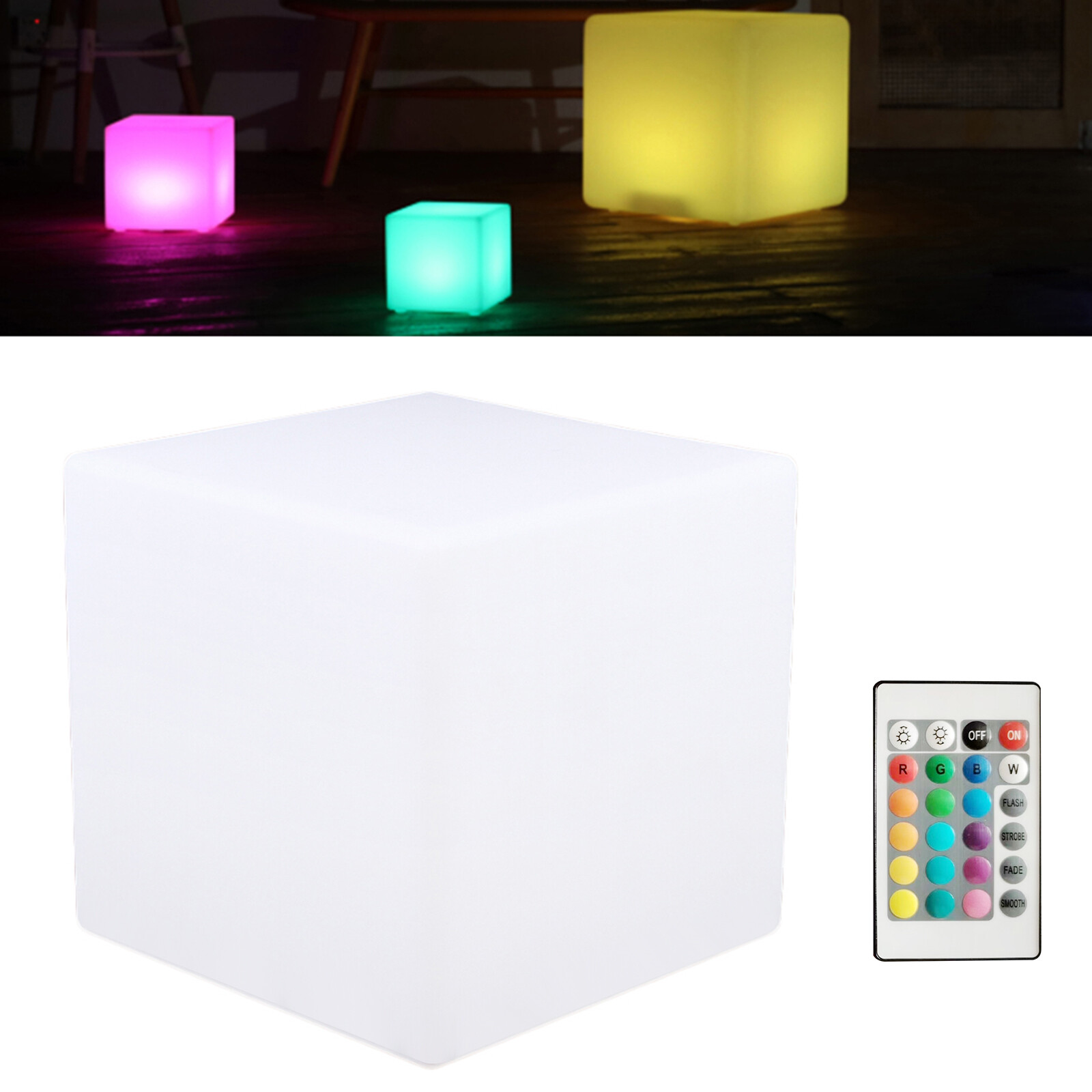 14" Garden Patios Cube Seat LED Light Rechargeable Pools Cube Stool ...