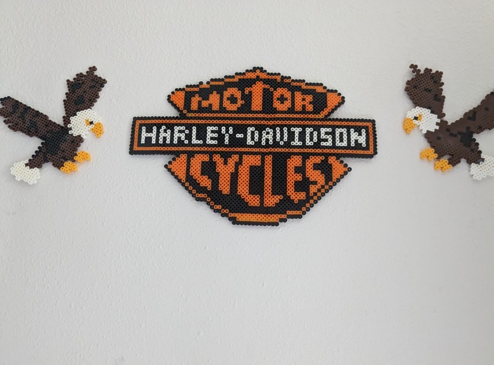 Harley Davidson And Eagles Perler Bead Pixel Wall Art (Set of 3) | eBay