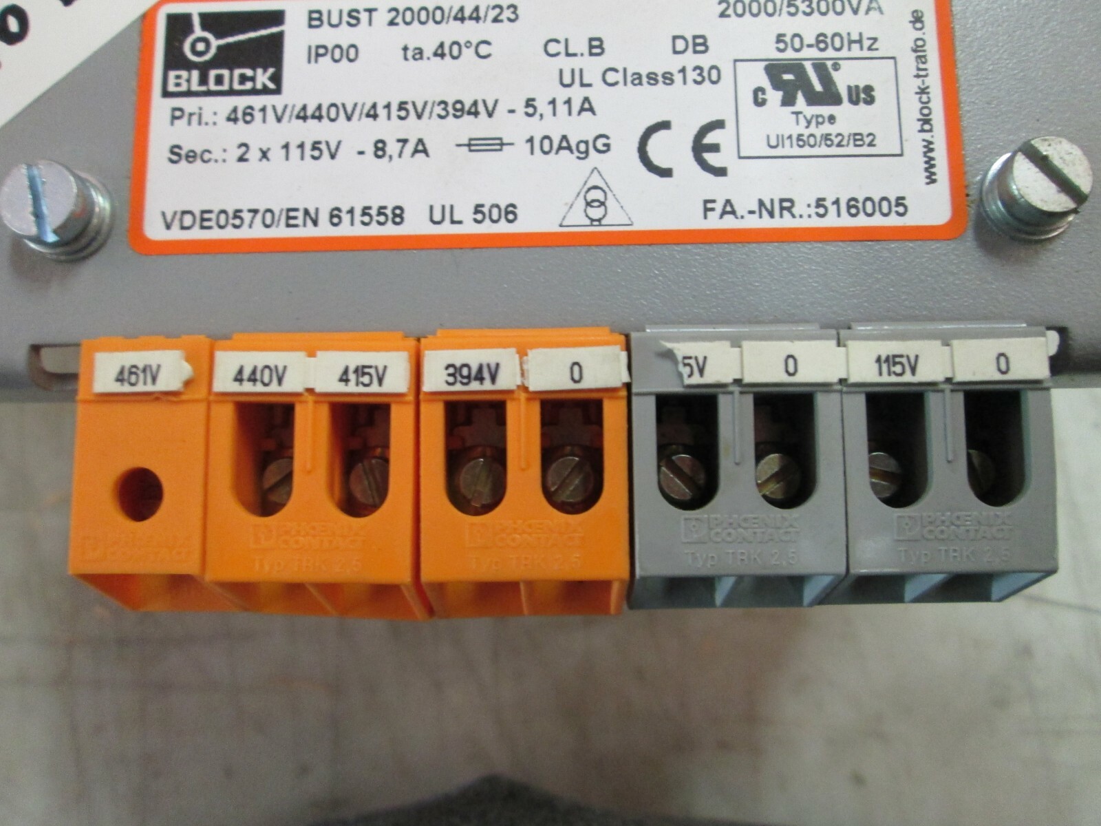 Block Transformer Control VDE0570/EN 61558 UL506 Bust 2000/44/23 461V (NIB) | eBay