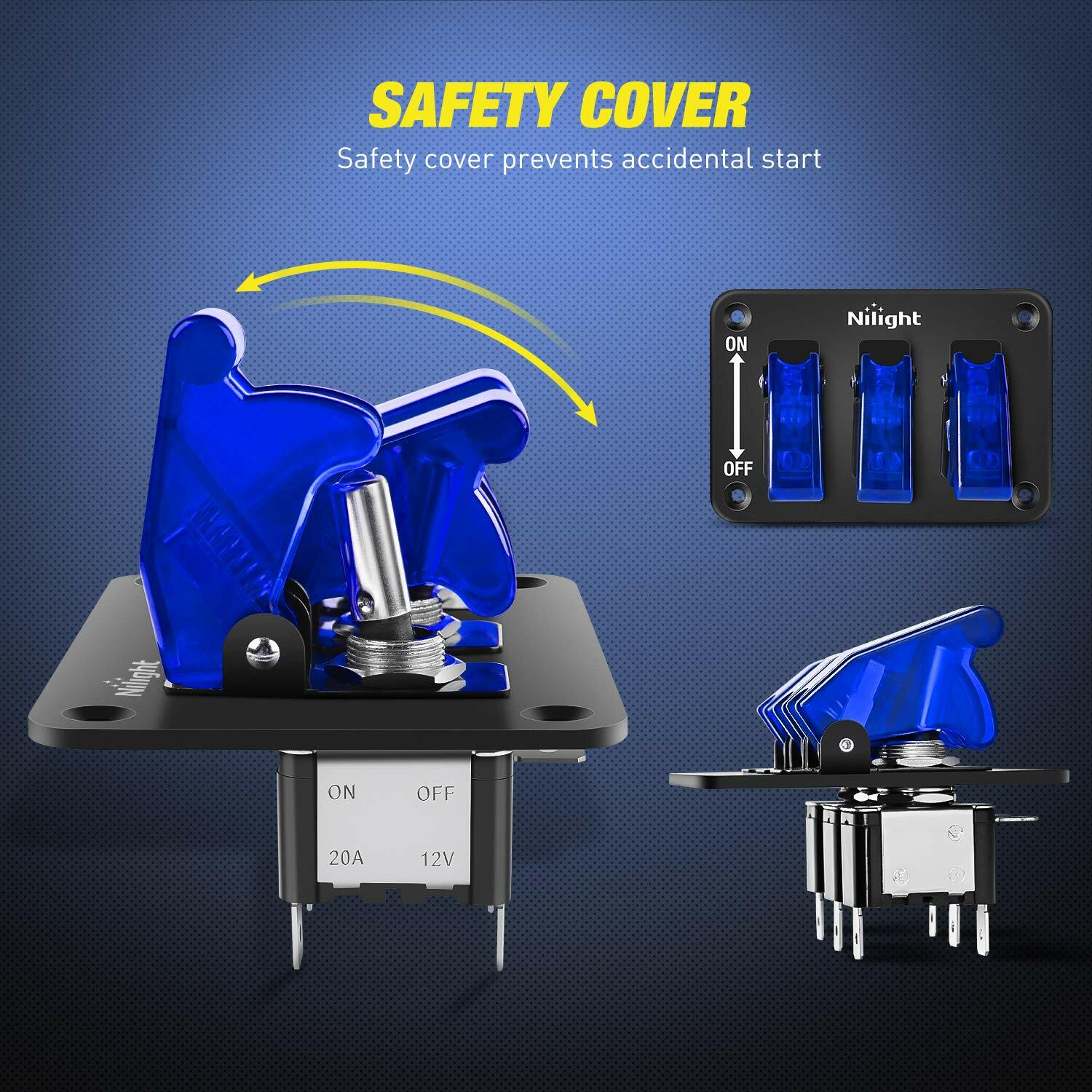 Nilight 3 Gang 3Pin Toggle Rocker Switch Flip Cover On/Off Panel For ...