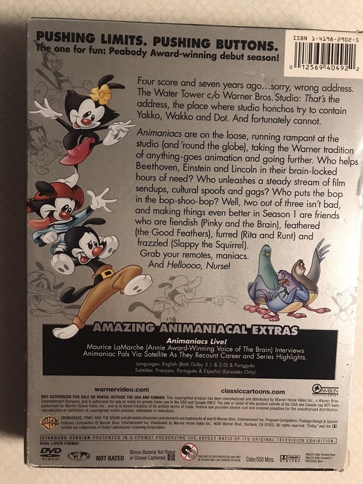 Steven Spielberg Presents Animaniacs: Volume 1 (5- Disc DVD, 1993 ...
