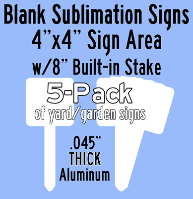 5ea Blank Sublimation Yard/Garden Signs 4"x4" Sign w/8" Built-in Stake ...