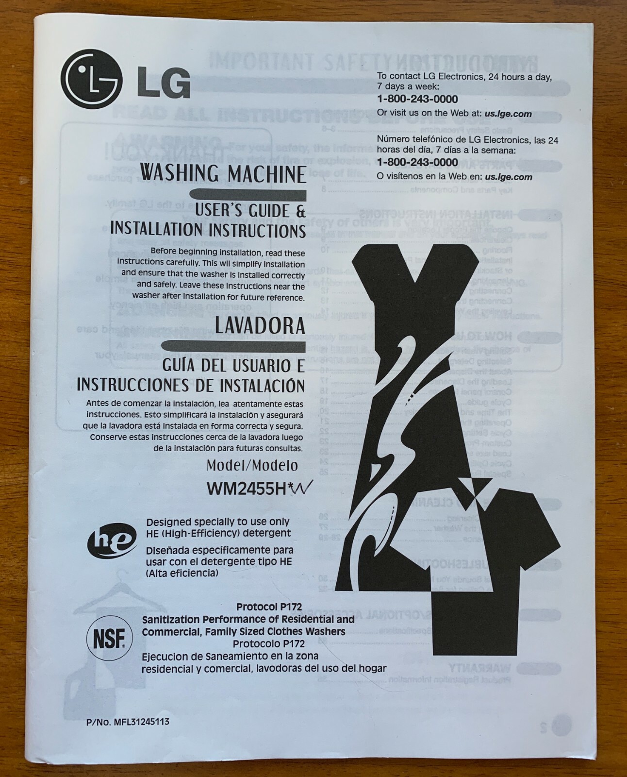 LG WM2455H* Washing Machine USER'S GUIDE & INSTALLATION INSTRUCTIONS ...