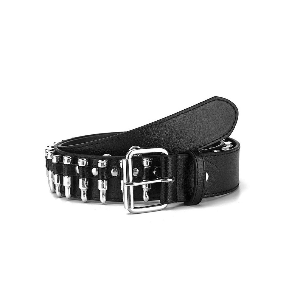 Studded Belt, Metal Punk Rock Rivet Belt with Bright 2-black Bullet ...