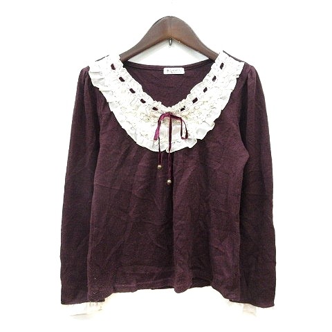 Axes Femme Lace Ruffle Knit Long Sleeve M Burgundy Pink Japan | eBay
