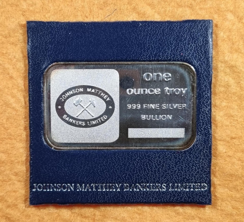 Rare Johnson Matthey London Bankers limited 1 oz 999 Silver Bar Cased ...