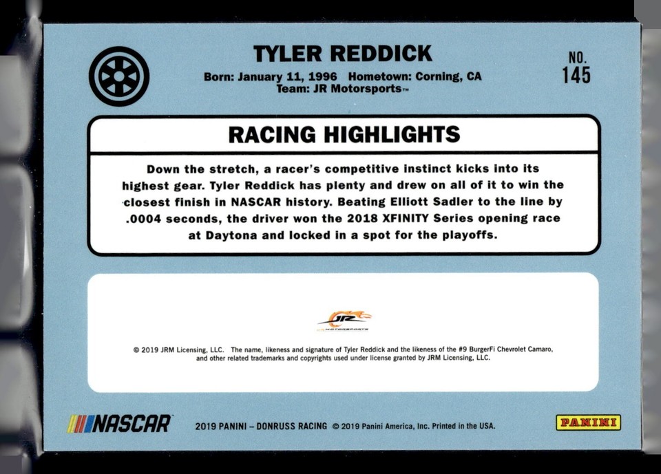 2019 Panini Donruss Racing #145 Tyler Reddick /299 | eBay