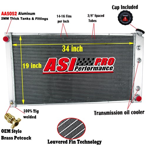 4 Row Radiator For 89-1991 CHEVY GMC R2500 R3500 V2500 V3500 7.4L CC774 ...