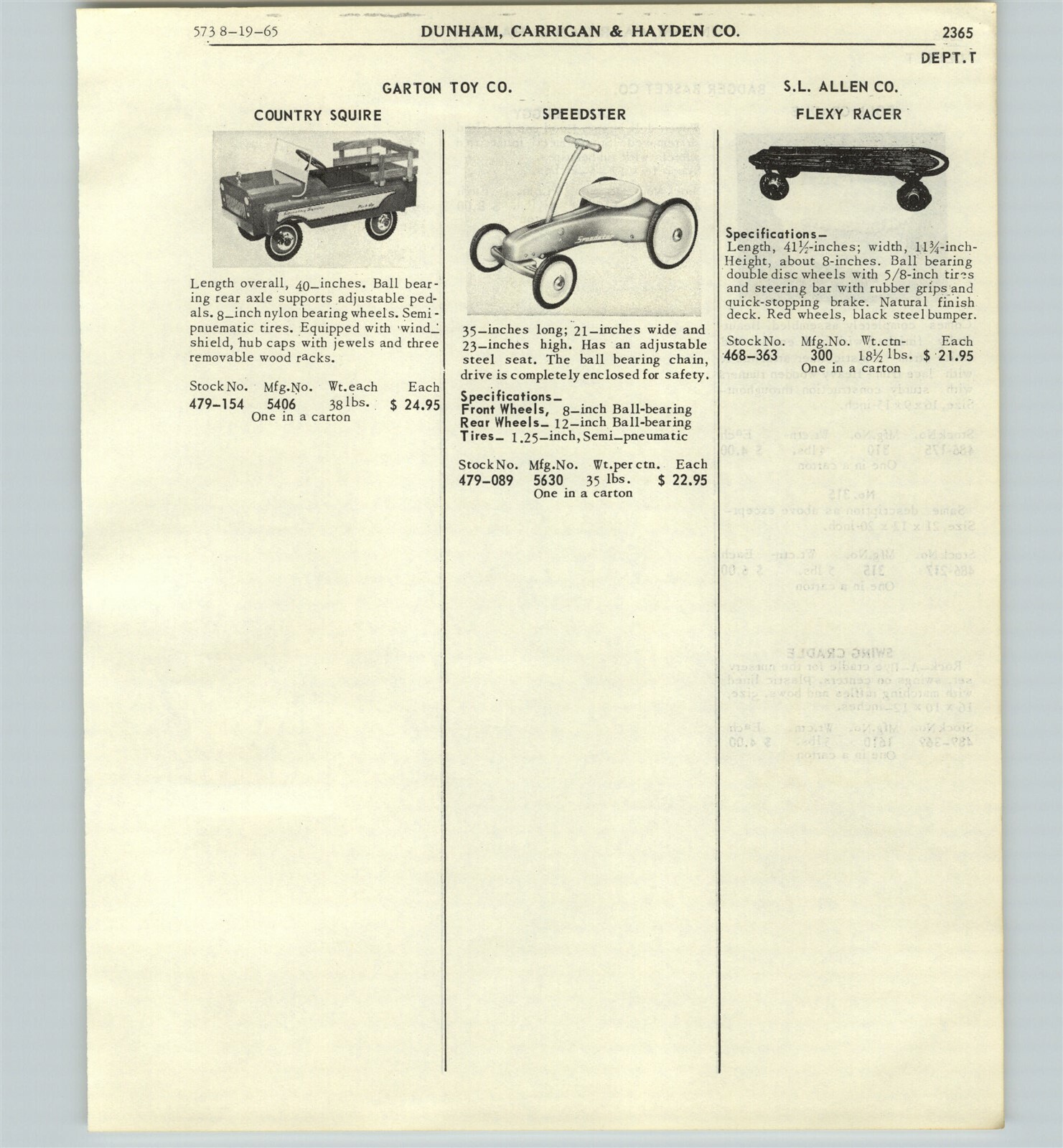 1965 PAPER AD Garton Country Squire Pedal Car American Flyer Flexy ...