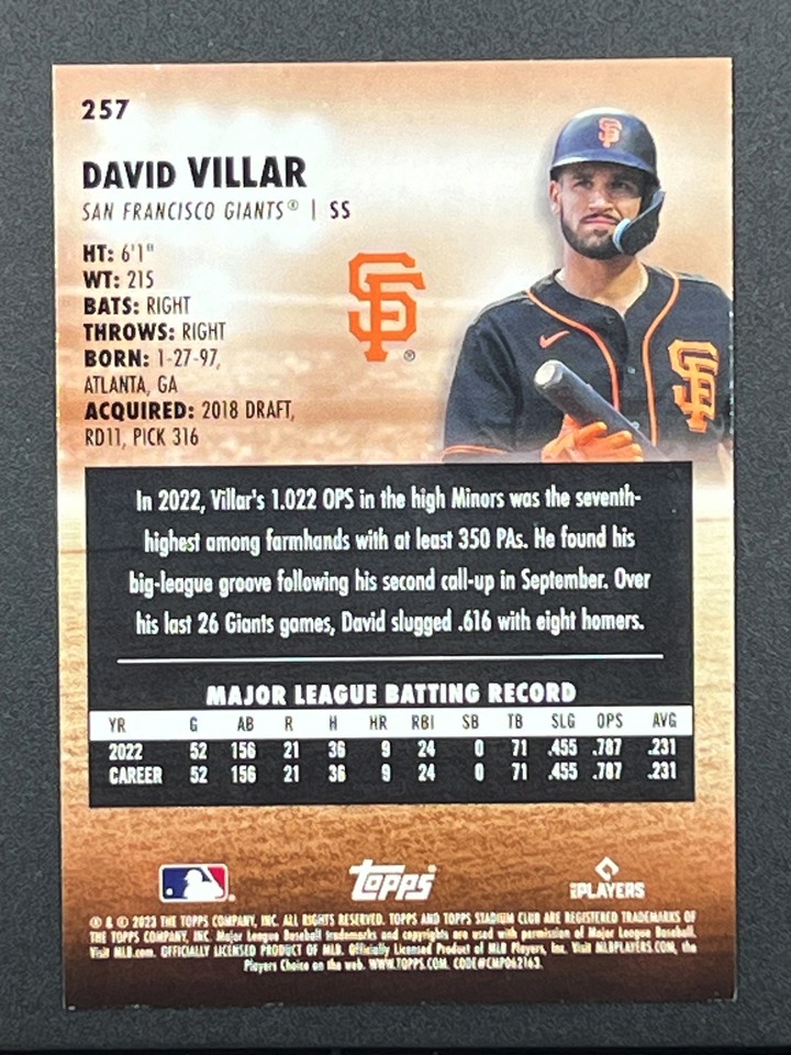 DAVID VILLAR RC 2023 Topps Stadium Club #257 Red Foil San Francisco ...
