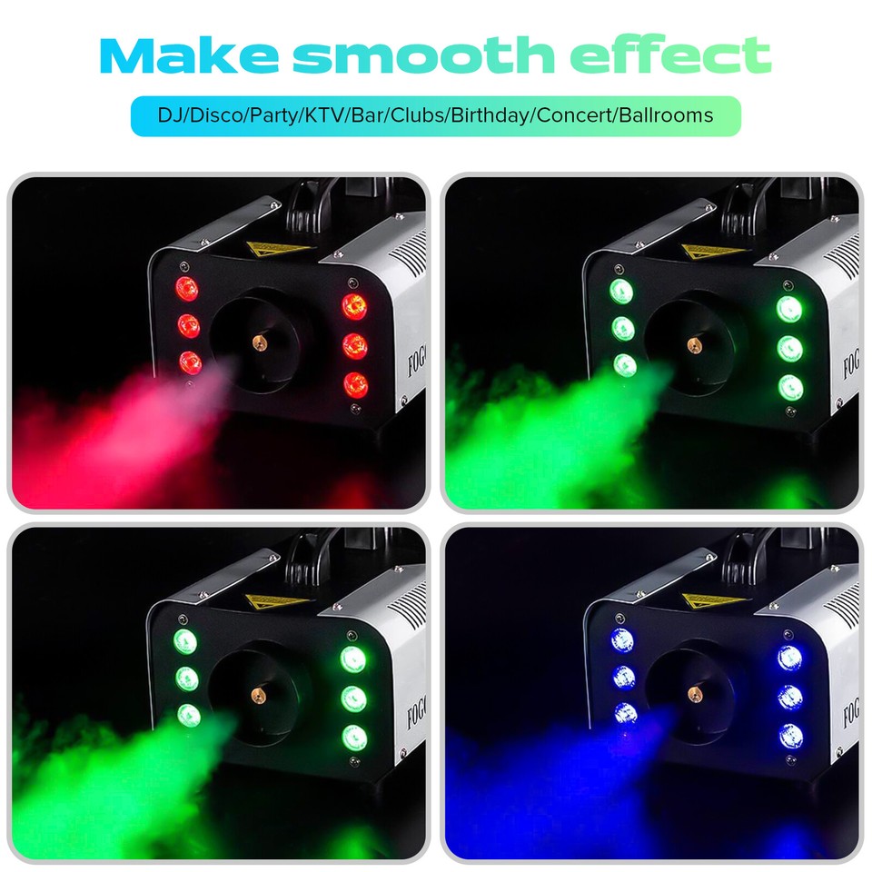 Smoke Fog Machine 1200W 6LED Party Lights DJ Stage Fogger Effect RGB ...