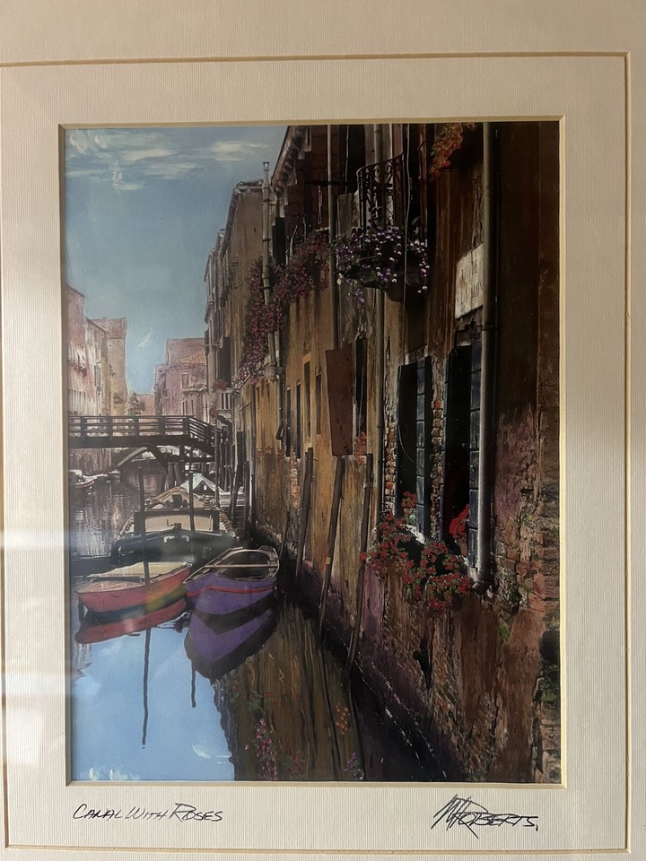 Martin Roberts "Canal With Roses” Signed frame Lithograph Venice Italy ...