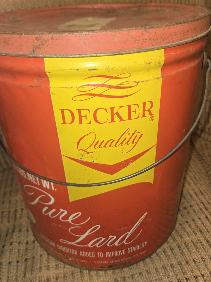 VTG DECKERS PIQUALITY PURE LARD 50LB CAN PIQUA OHIO TIN ADVERTISING VAL ...