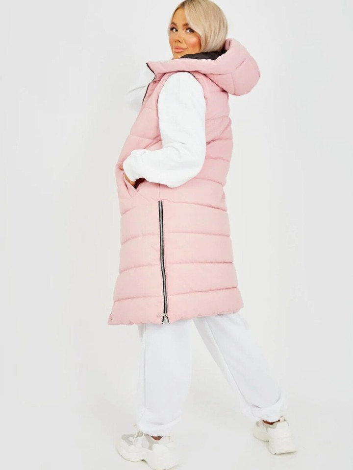 Ladies Women's Hooded Puffer Gilet Jacket Long A-Line Padded Coat Body ...