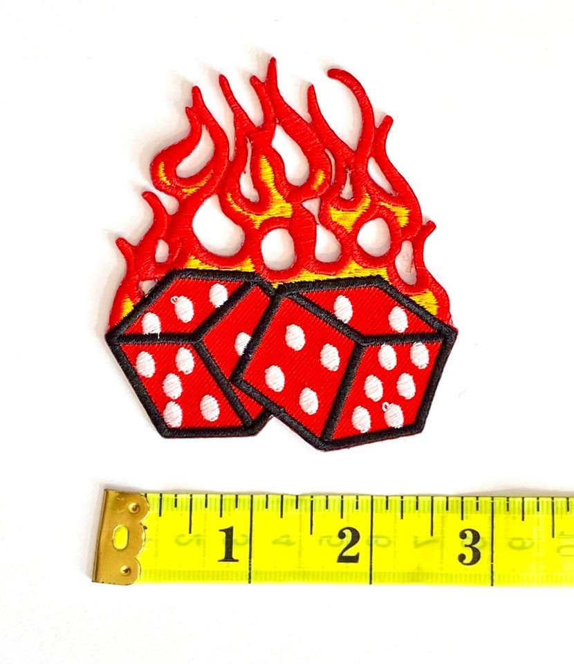 Embroidered Patch - Hot Dice - Flaming Dice - Casino - NEW - Iron-on ...